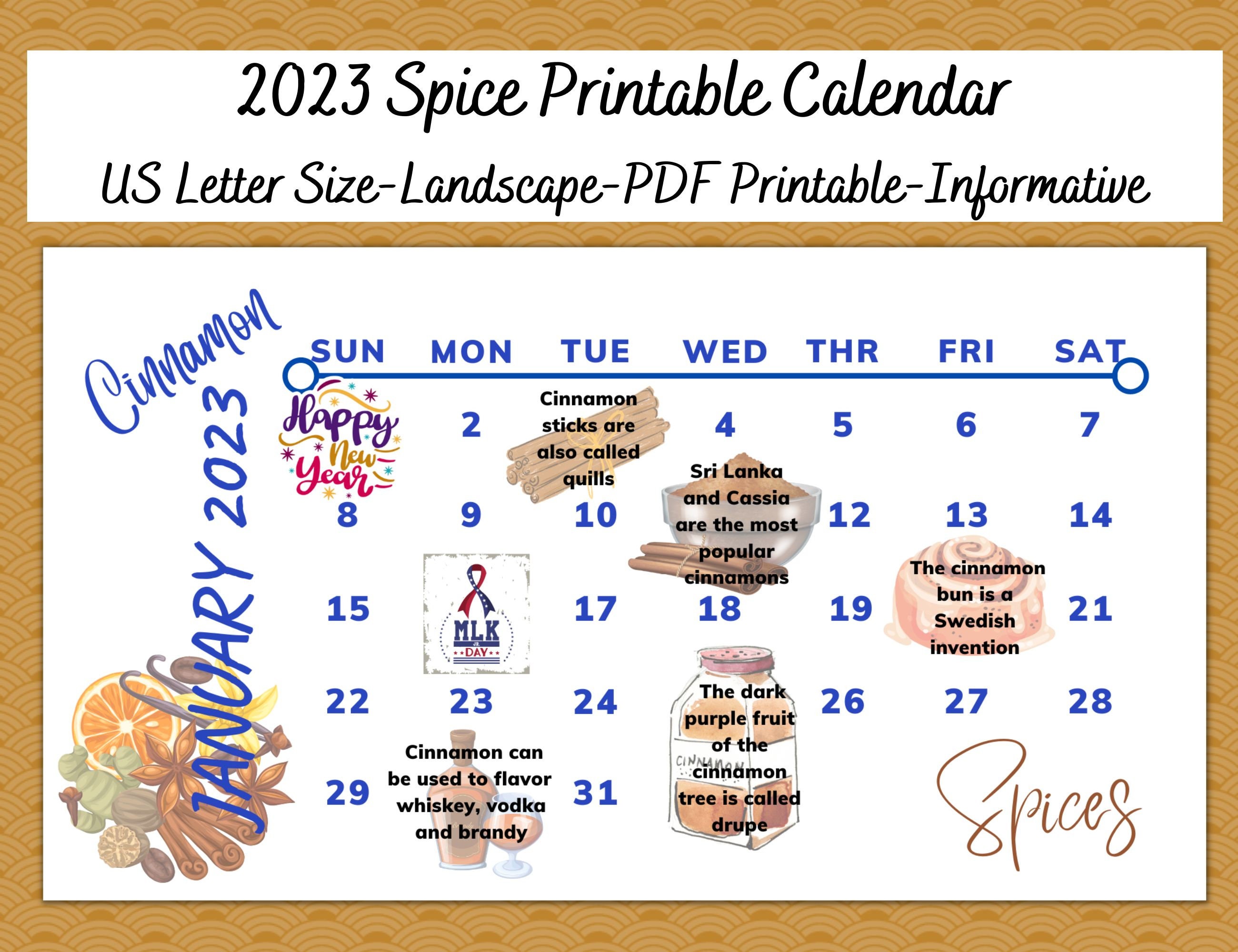 2023 Printable Calendar, 2023 Spice Printable Calendar, Printable ...