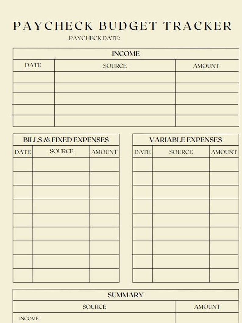 Weekly Paycheck Budget Tracker - Etsy
