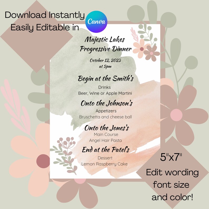 Progressive Dinner Menu/invitation - Etsy