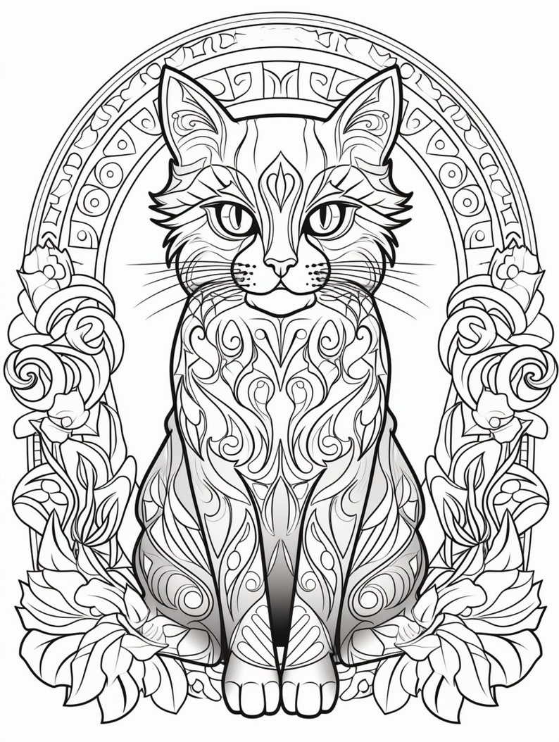 Set of 4 Cat Images SVG, PNG, PDF Fall, T-shirts, Coloring Pages, Laser ...