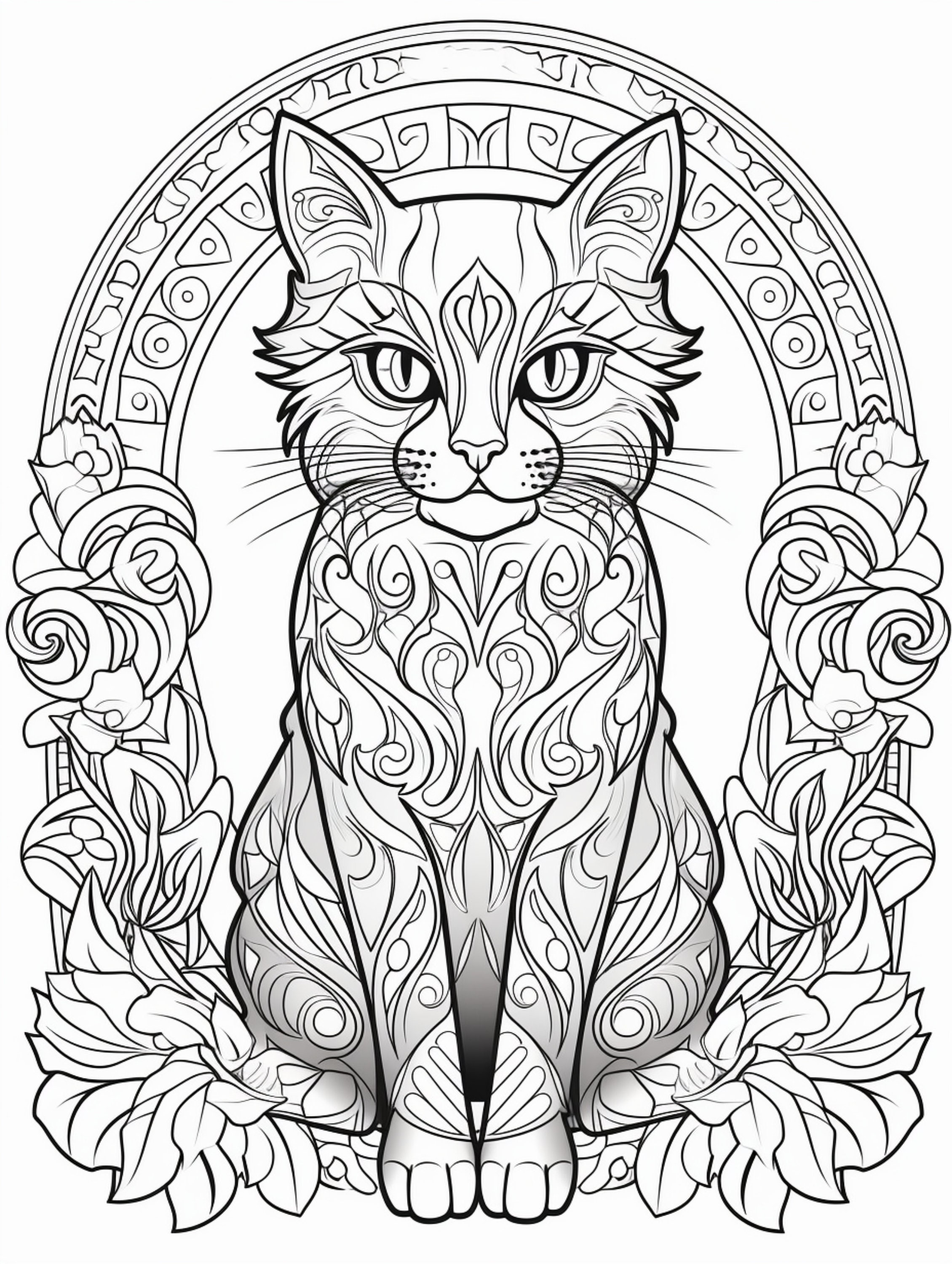 Set of 4 Cat Images SVG, PNG, PDF Fall, T-shirts, Coloring Pages, Laser ...