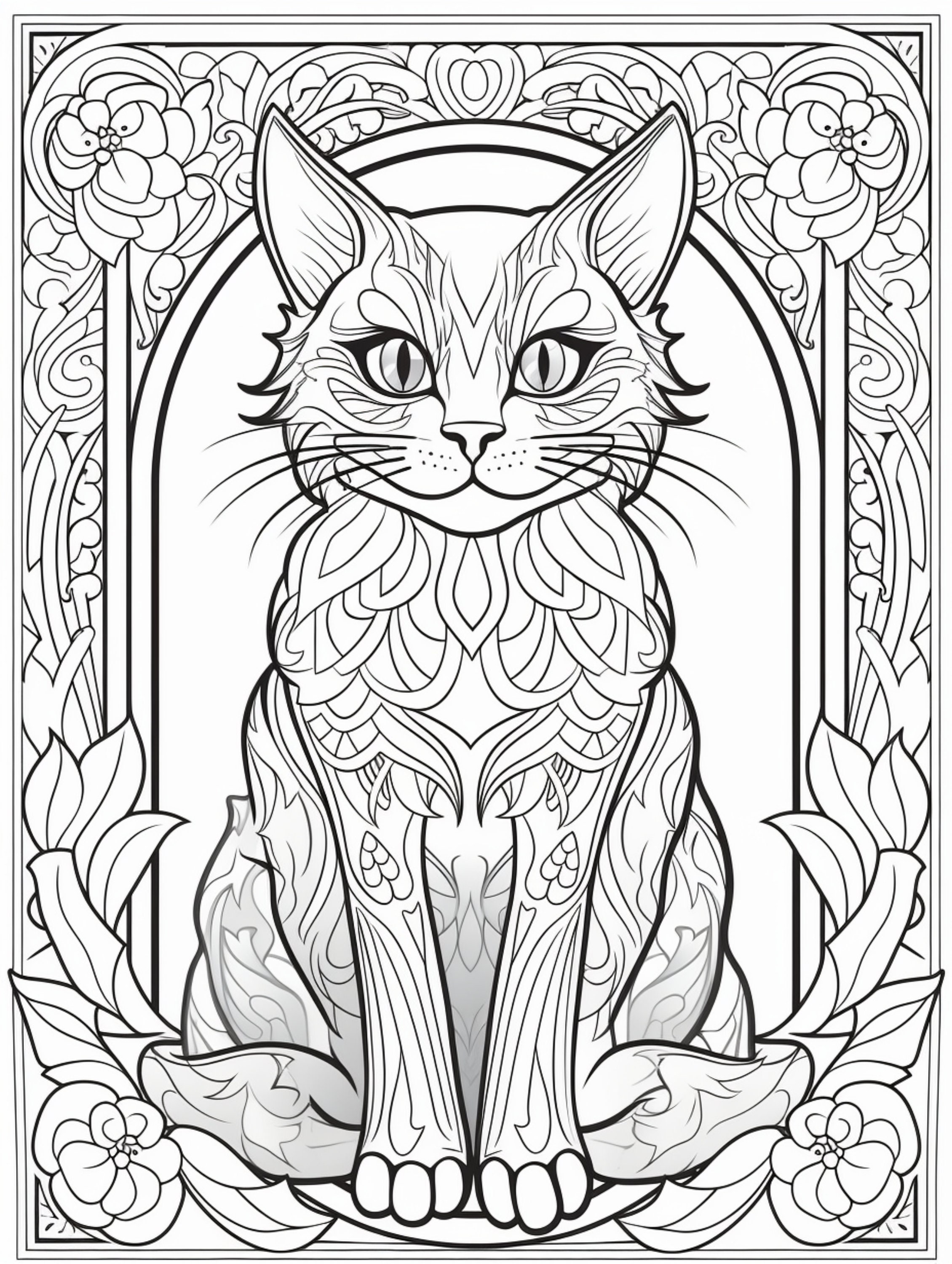 Set of 4 Cat Images SVG, PNG, PDF Fall, T-shirts, Coloring Pages, Laser ...