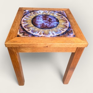 1970s Danish Teak Side Table • Hand-painted Tile Top • Disassemblable ...