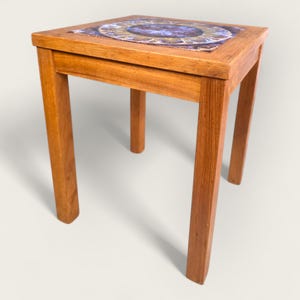 1970s Danish Teak Side Table • Hand-painted Tile Top • Disassemblable ...