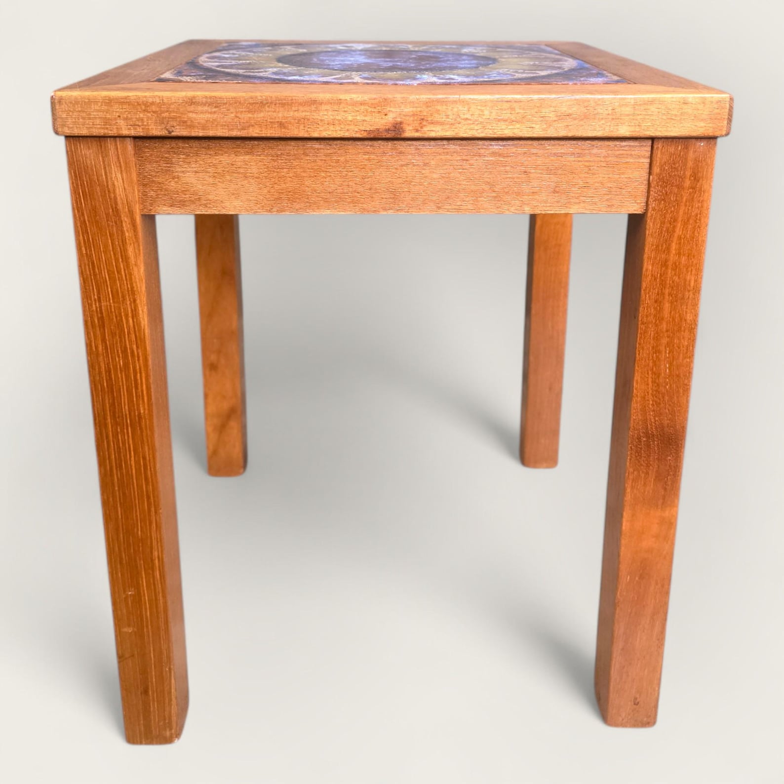 1970s Danish Teak Side Table • Hand-painted Tile Top • Disassemblable ...