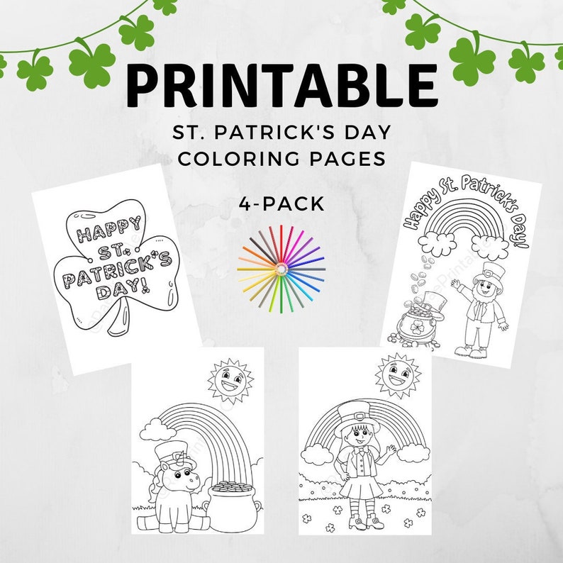 PRINTABLE St. Patrick's Day Coloring Pages, 4-pack - Etsy