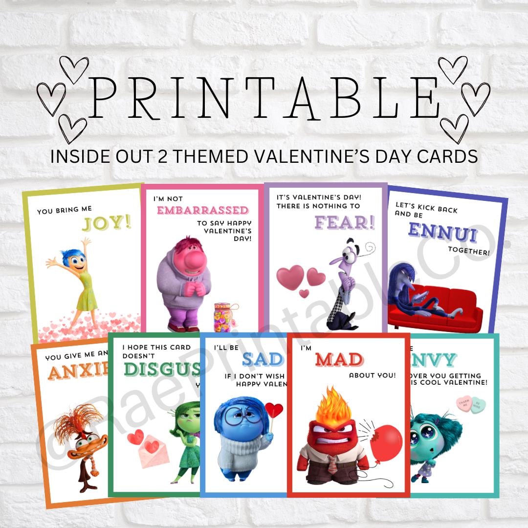 PRINTABLE Inside Out 2 Themed Valentine's Day Cards - Etsy