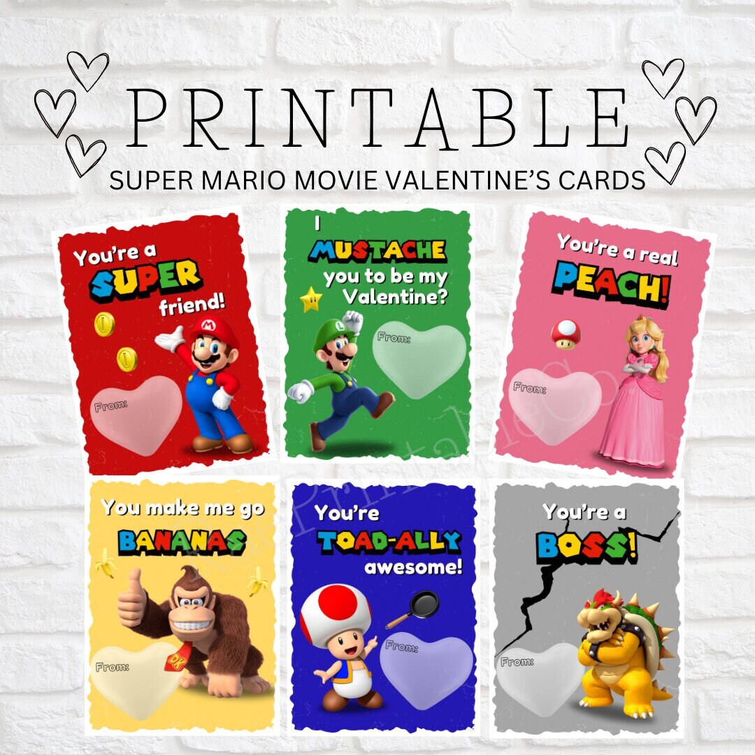 PRINTABLE Super Mario Movie Valentine's Day Cards - Etsy
