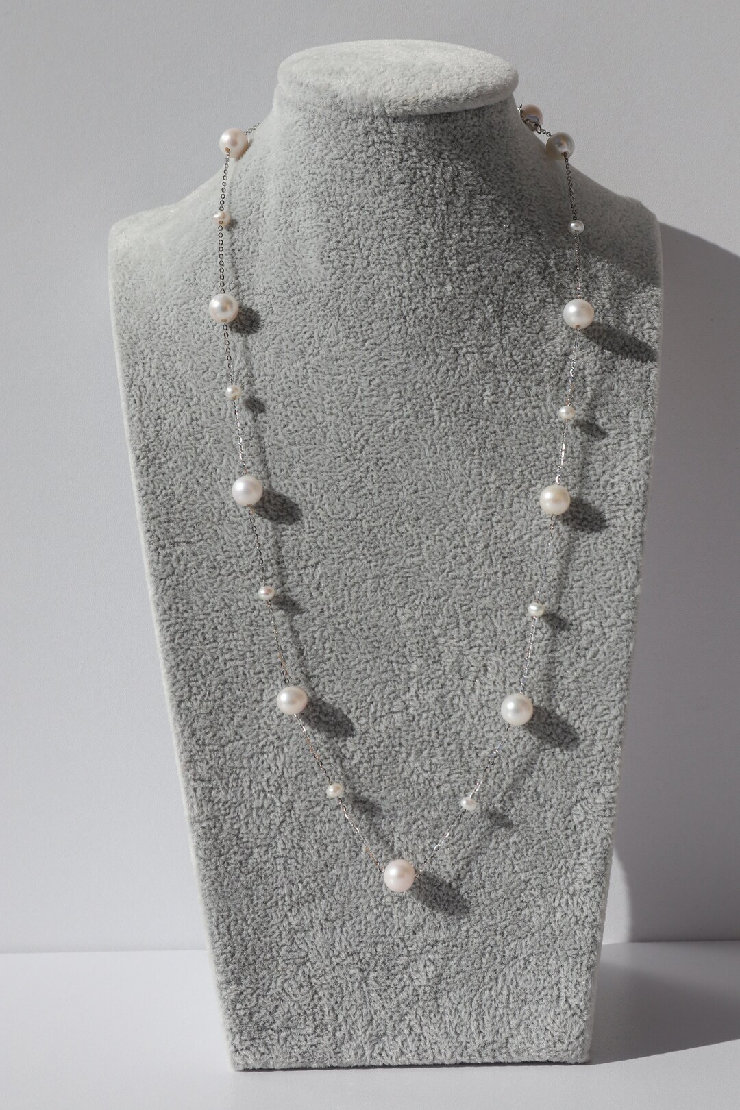 Station Pearl Necklace, Sterling Silver 925 Pearl Necklace, Dainty ...
