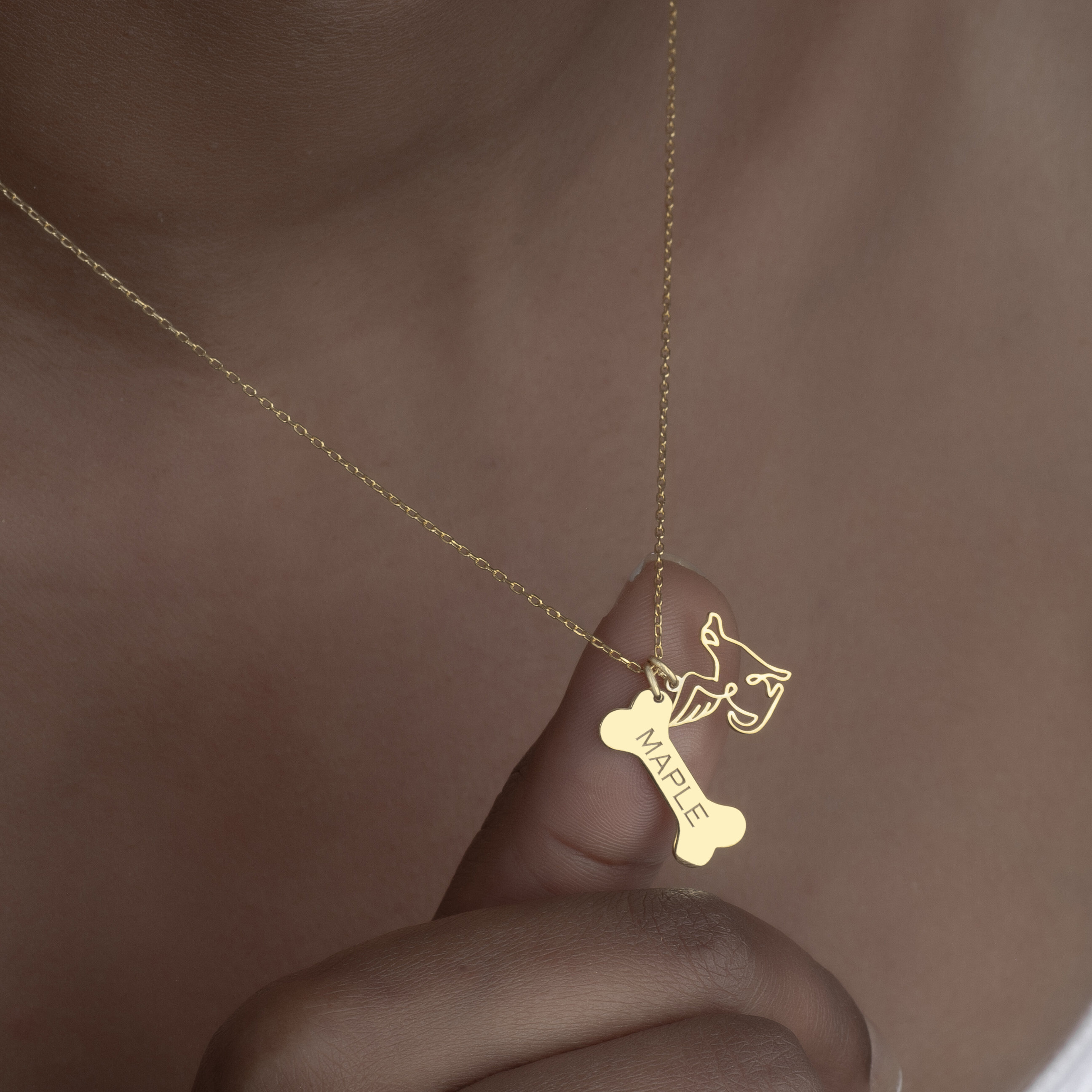 Custom Dog Name Necklace Bone Necklace With Angel Charm Pet Dog Loss Custom Dog Name Necklace Bone Necklace With Angel Charm Pet Dog Loss