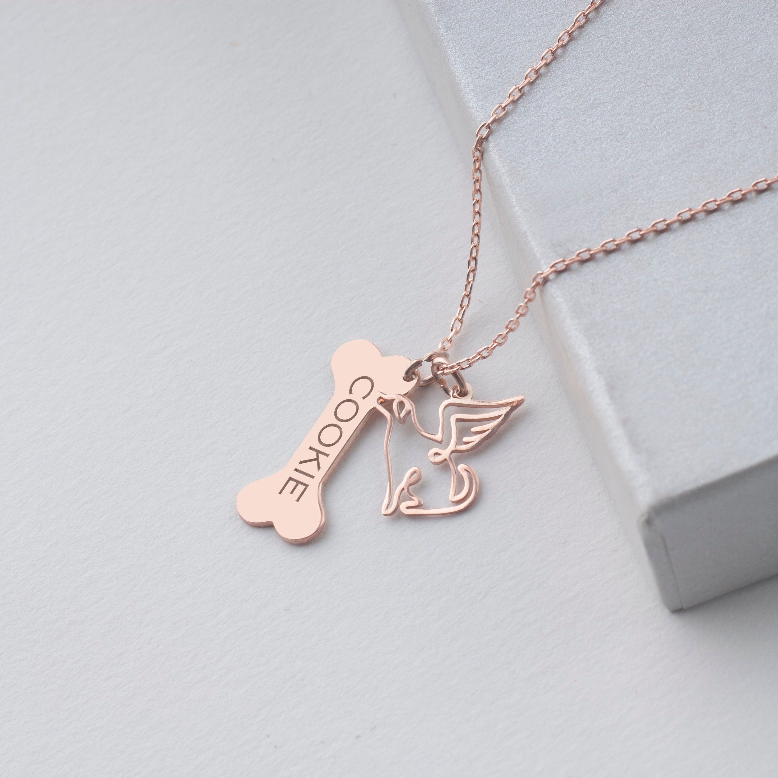 Custom Dog Name Necklace Bone Necklace With Angel Charm Pet Dog Loss Custom Dog Name Necklace Bone Necklace With Angel Charm Pet Dog Loss