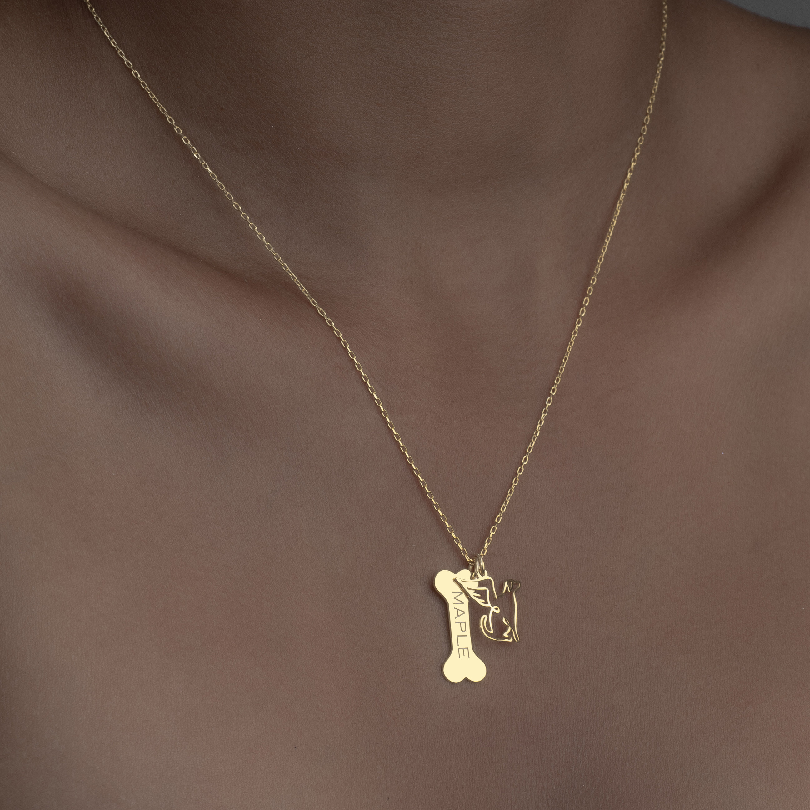 Custom Dog Name Necklace Bone Necklace With Angel Charm Pet Dog Loss Custom Dog Name Necklace Bone Necklace With Angel Charm Pet Dog Loss