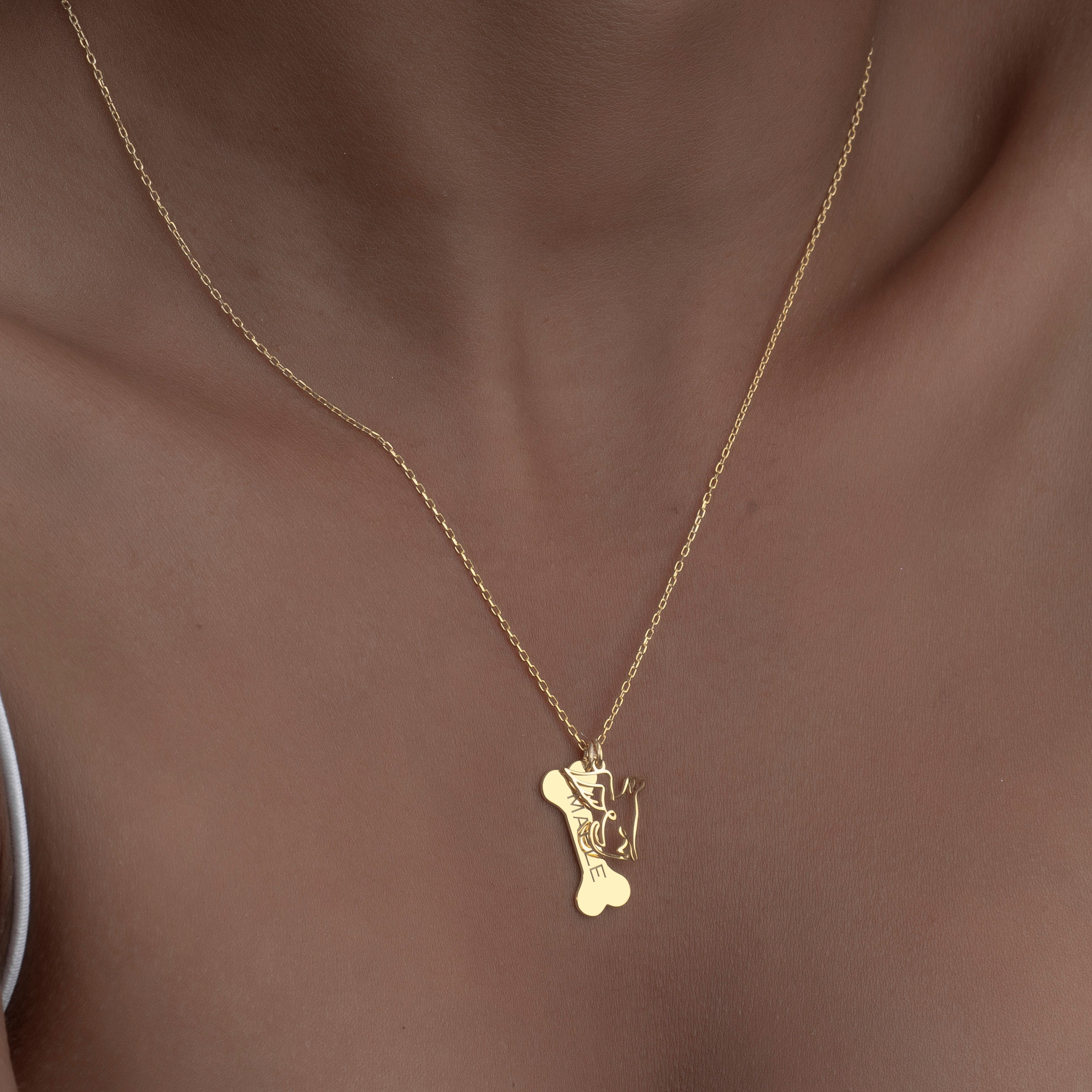 Custom Dog Name Necklace Bone Necklace With Angel Charm Pet Dog Loss Custom Dog Name Necklace Bone Necklace With Angel Charm Pet Dog Loss