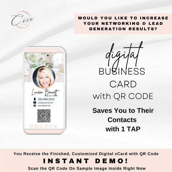 Digital Business Card With QR Code Pink Digital Business Card - Etsy