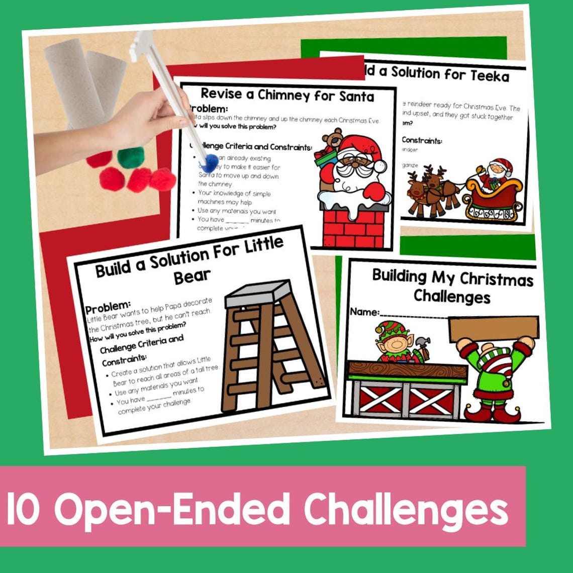 Christmas STEM Story Stations Makerspace Task Cards: Challenges and ...