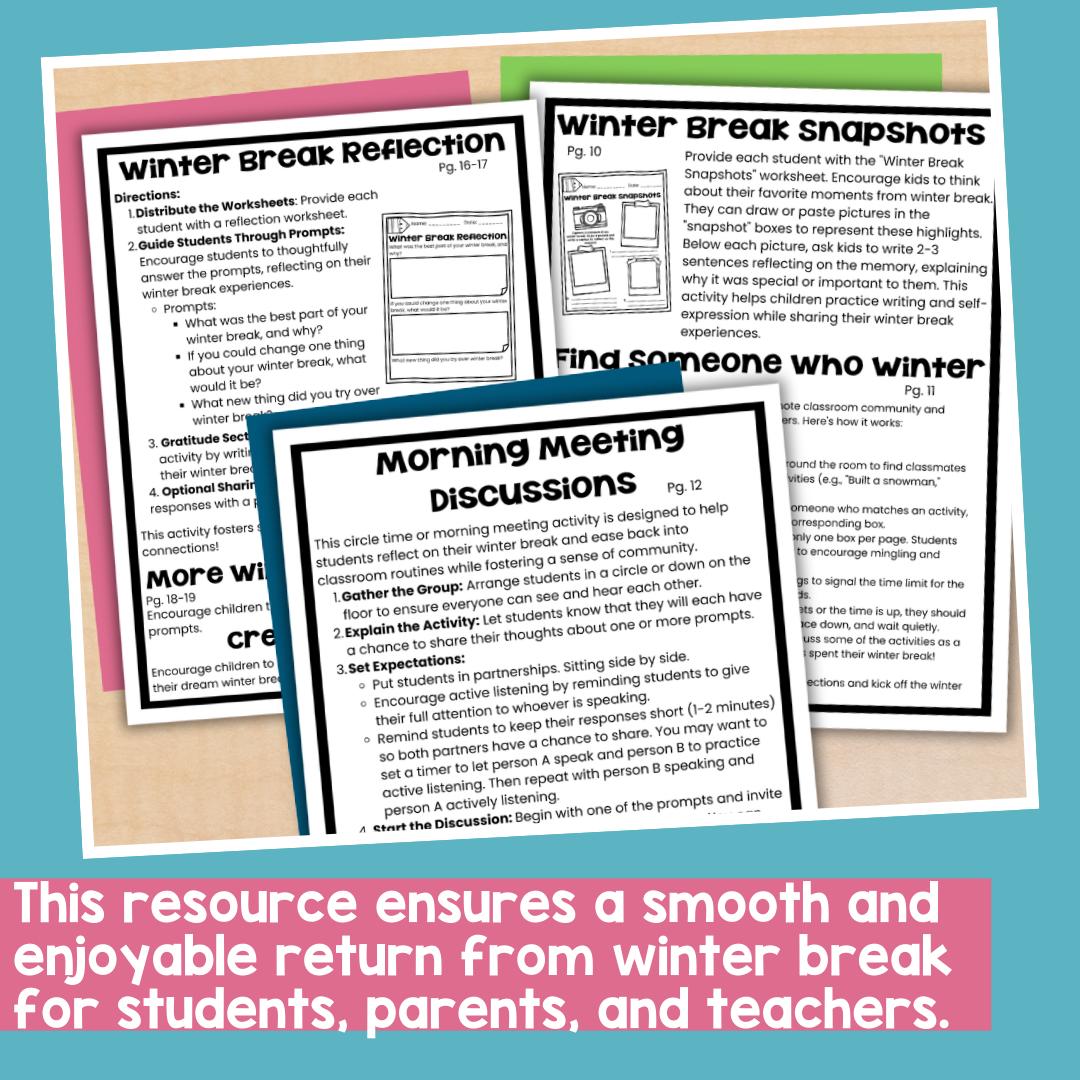 Back From Winter Break Welcome Back Activities, Snow Globe & Winter Fun ...