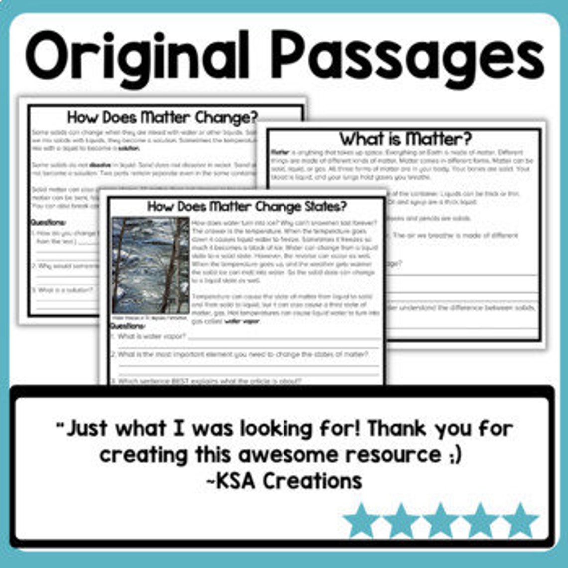 States of Matter - Reading Passages, Comprehension, and Activities - Etsy