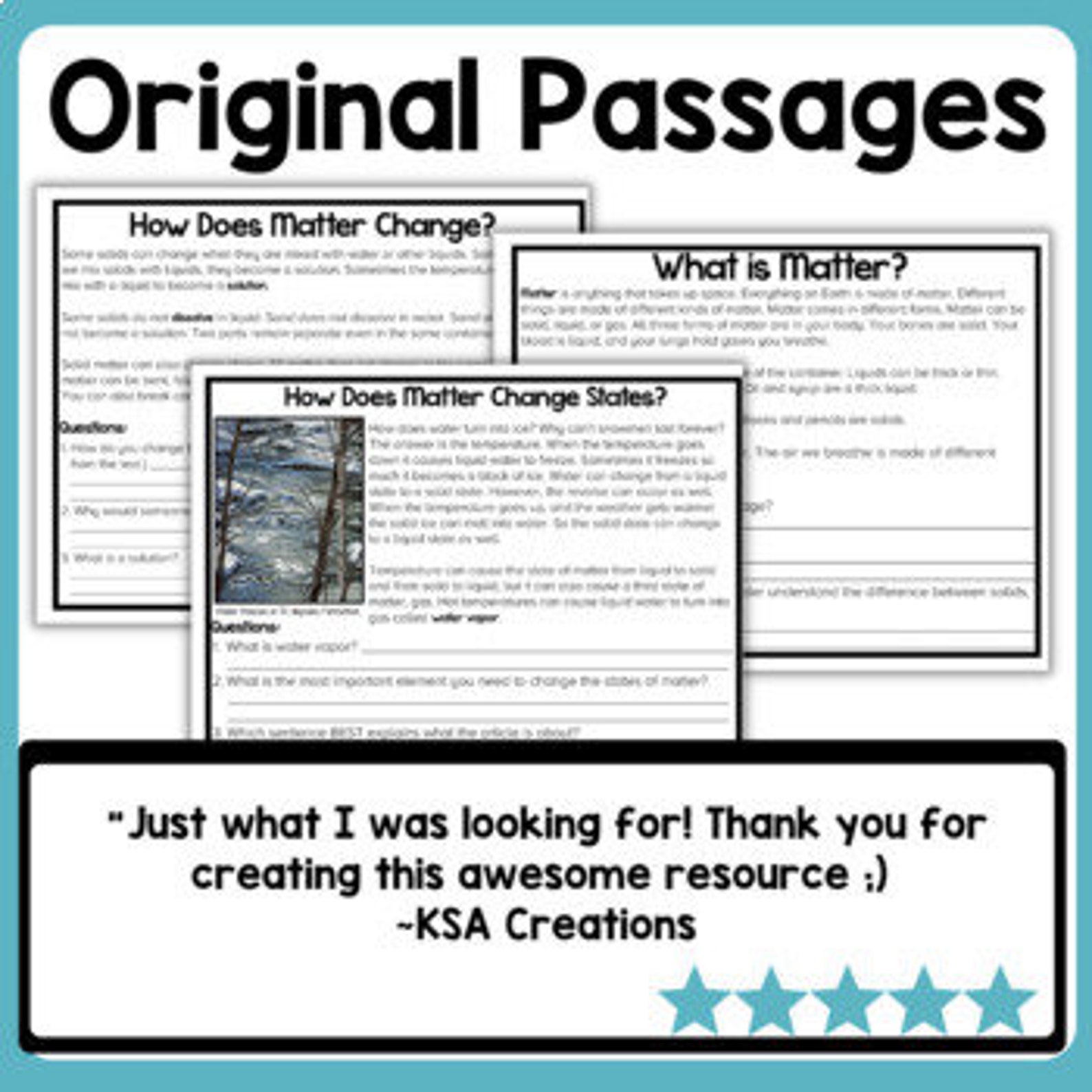 States of Matter - Reading Passages, Comprehension, and Activities - Etsy