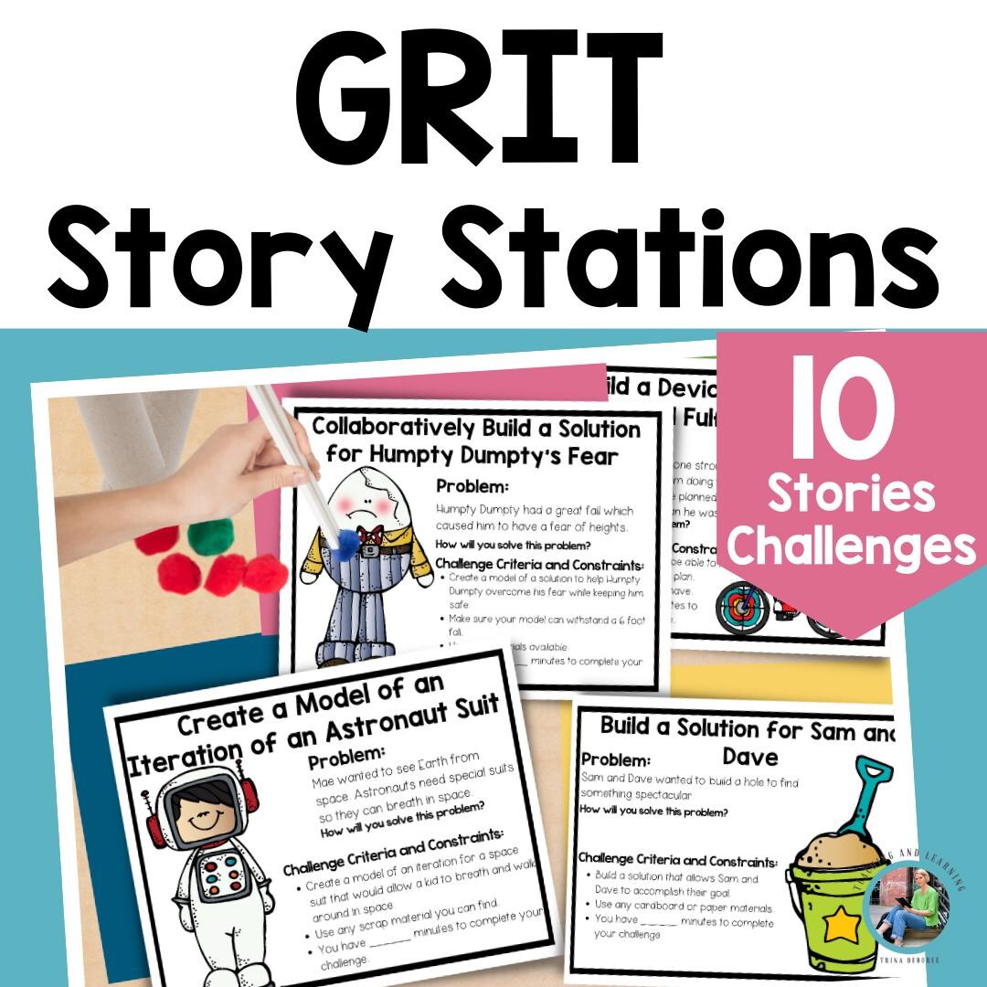 Makerspace Story Stations Focusing on Grit Story Books, Makerspace Task ...