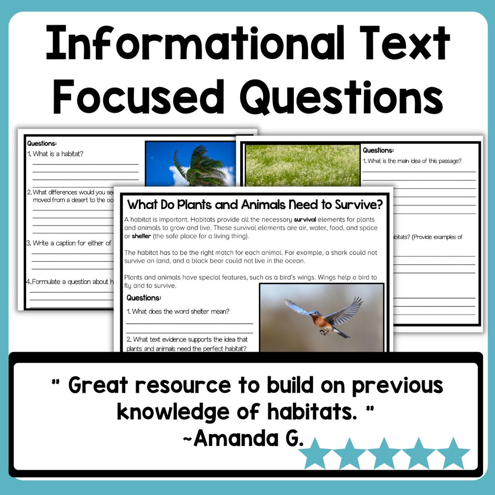 Habitats Biomes 2nd Grade Science Reading Comprehension Passages and ...