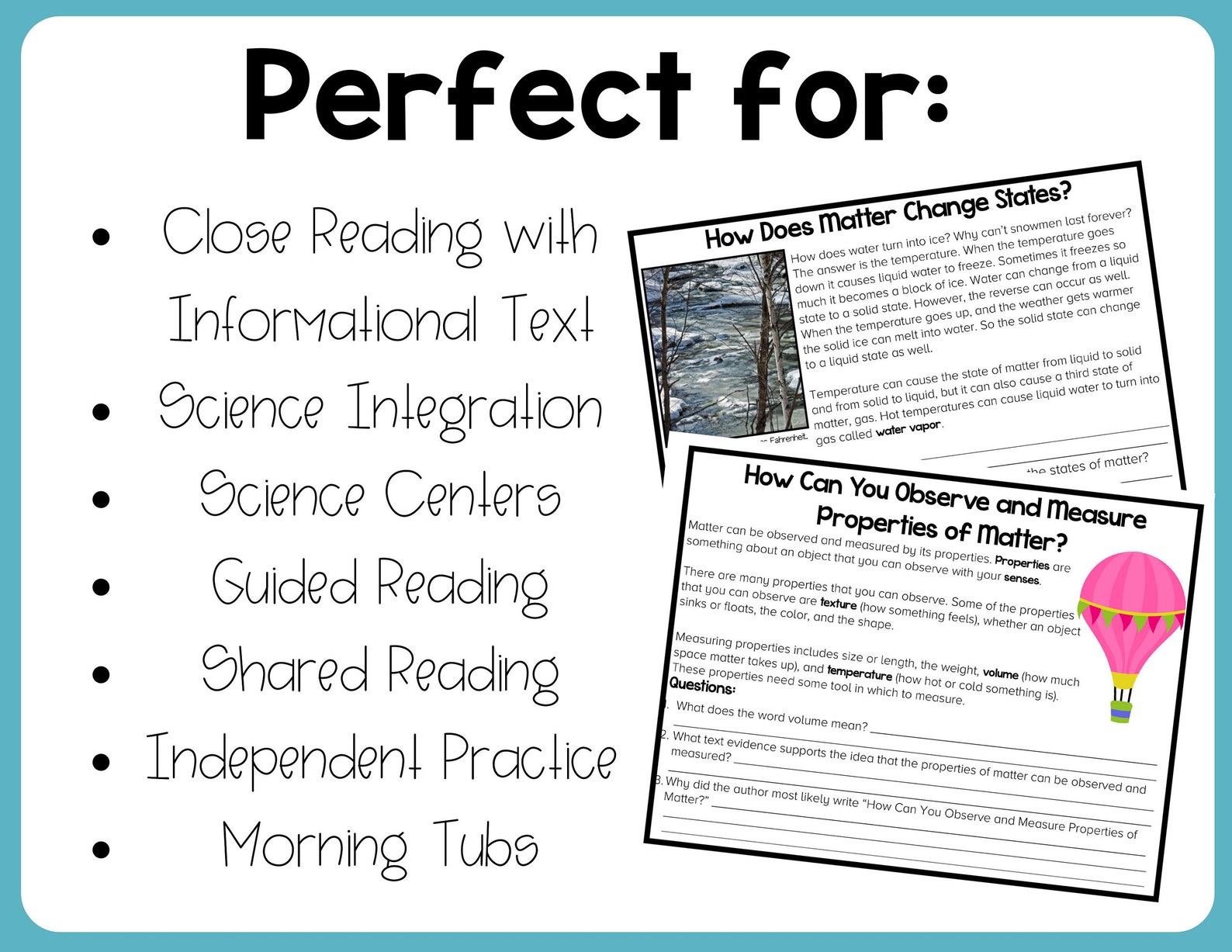 States of Matter - Reading Passages, Comprehension, and Activities - Etsy