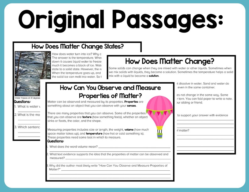 States of Matter - Reading Passages, Comprehension, and Activities - Etsy