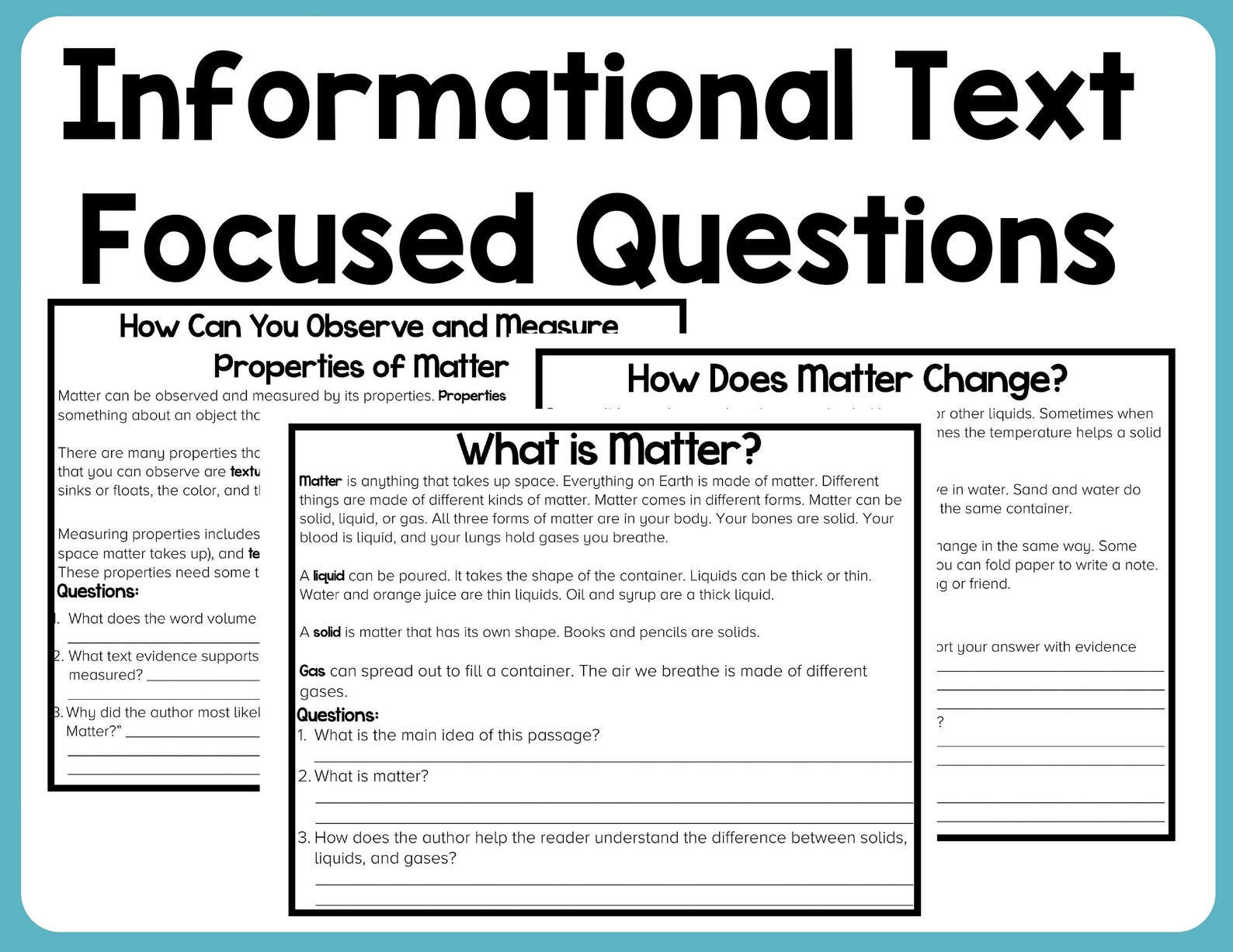 States of Matter - Reading Passages, Comprehension, and Activities - Etsy