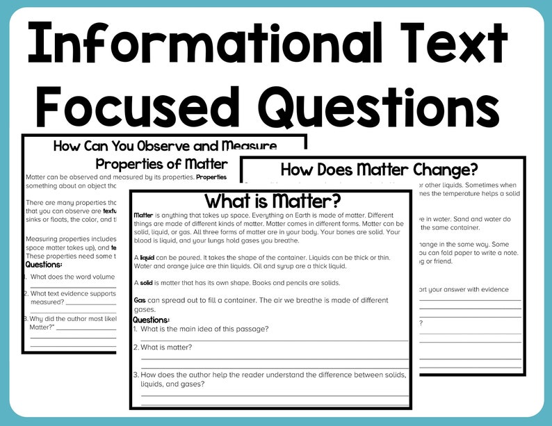 States of Matter - Reading Passages, Comprehension, and Activities - Etsy