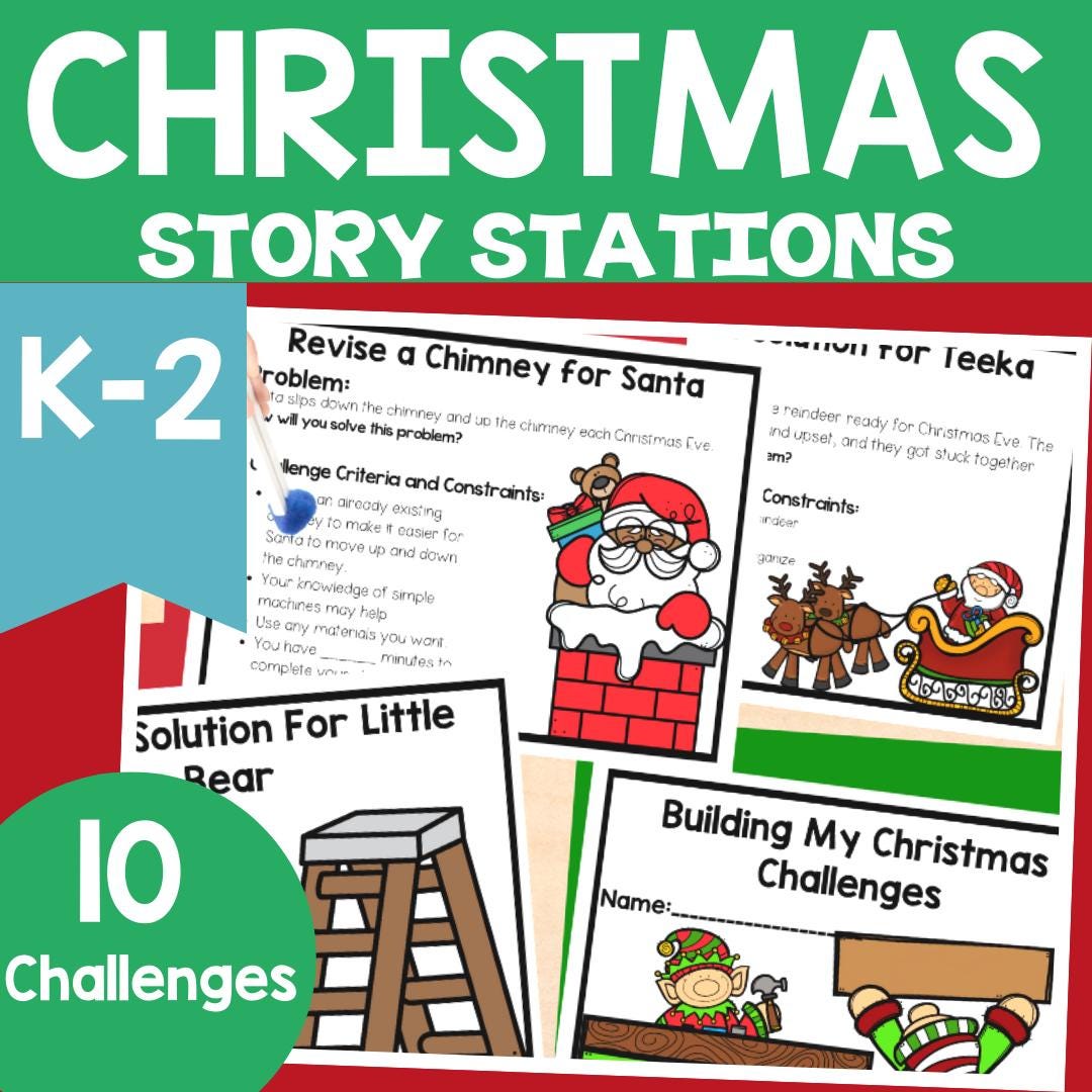 Christmas STEM Story Stations Makerspace Task Cards: Challenges and ...