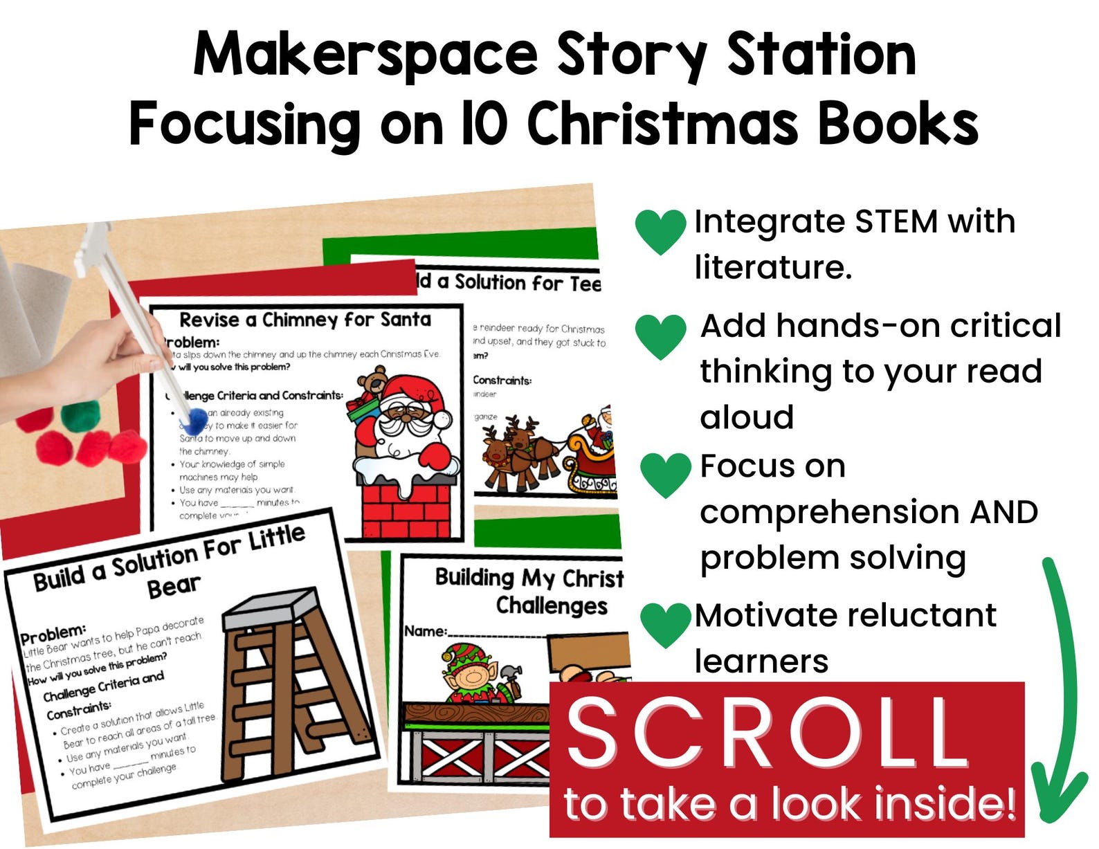 Christmas STEM Story Stations Makerspace Task Cards: Challenges and ...