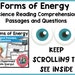 Forms of Energy Worksheet Science Reading Comprehension Passages and ...