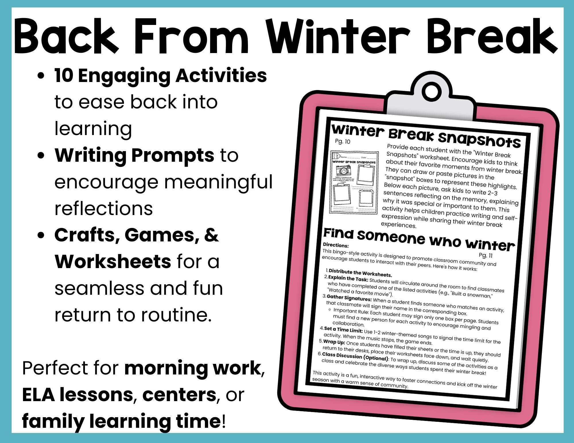 Back From Winter Break Welcome Back Activities, Snow Globe & Winter Fun ...