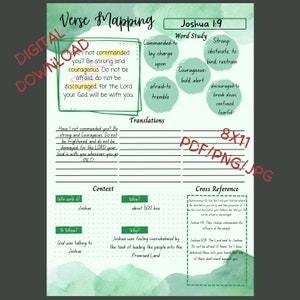 Verse Mapping Template Pdf, Green, Digital Download Printable, Bible ...
