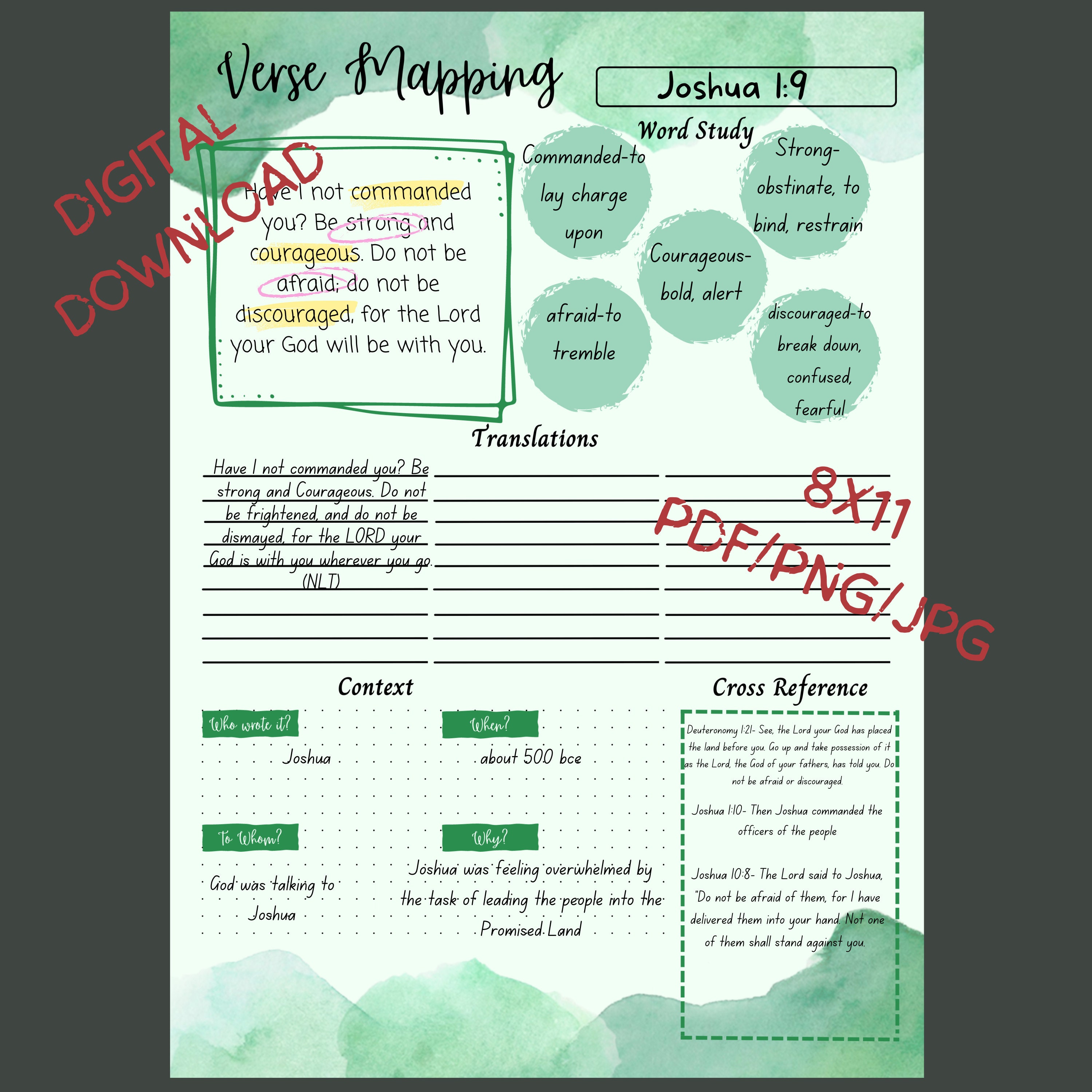 Verse Mapping Template Pdf, Green, Digital Download Printable, Bible ...