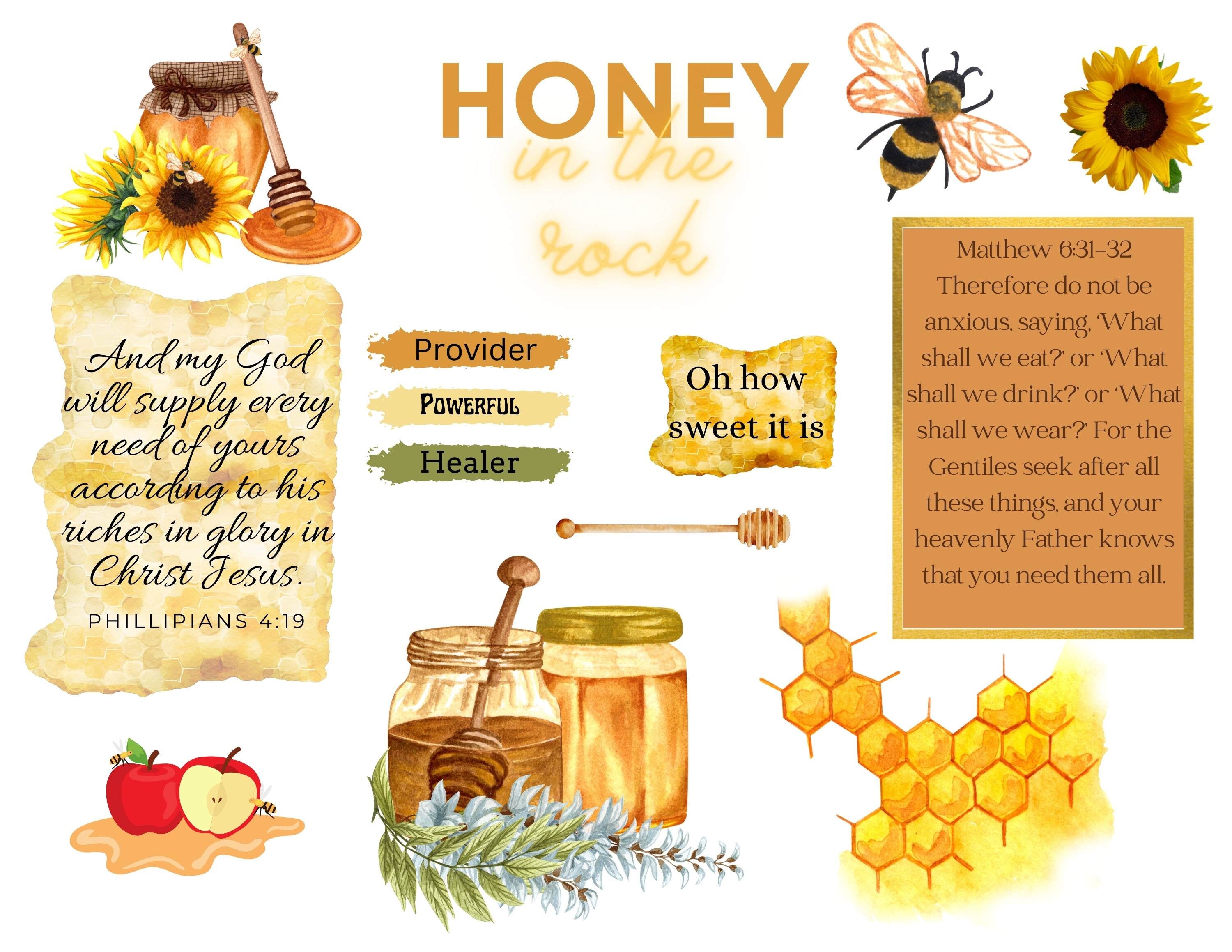 Honey in the Rock Printable, PDF, JPG, PNG Sticker Set, Bible ...