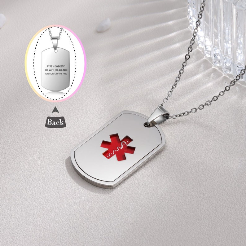 Medical Alert Necklace 3 Colors Custom Steel Engraved Medical - Etsy ...