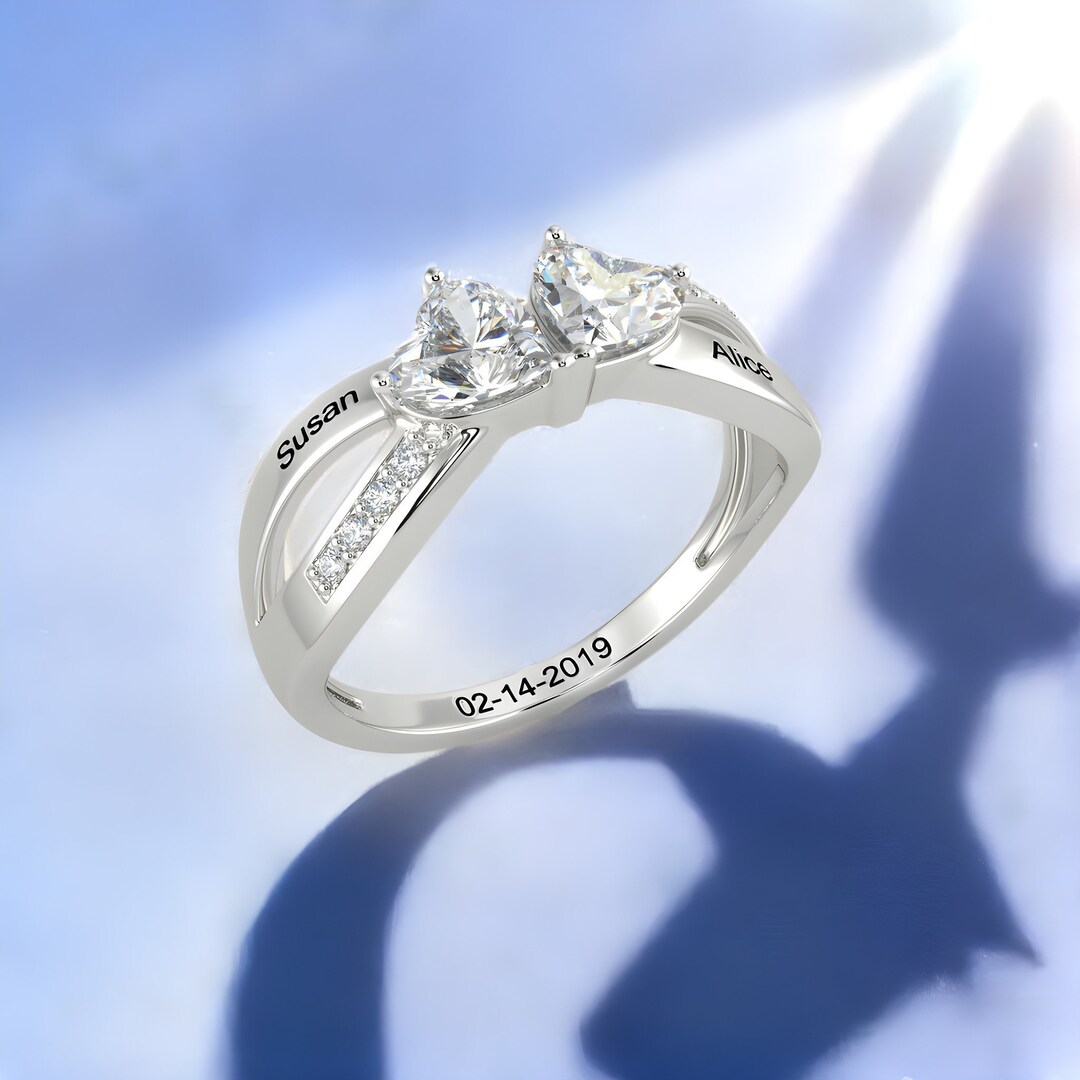 Double Birthstones Promise Ring Sterling Silver Custom - Etsy UK