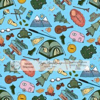 Let's Go Camping on Black Campers Outdoor Print Fabric Neutral Digital ...