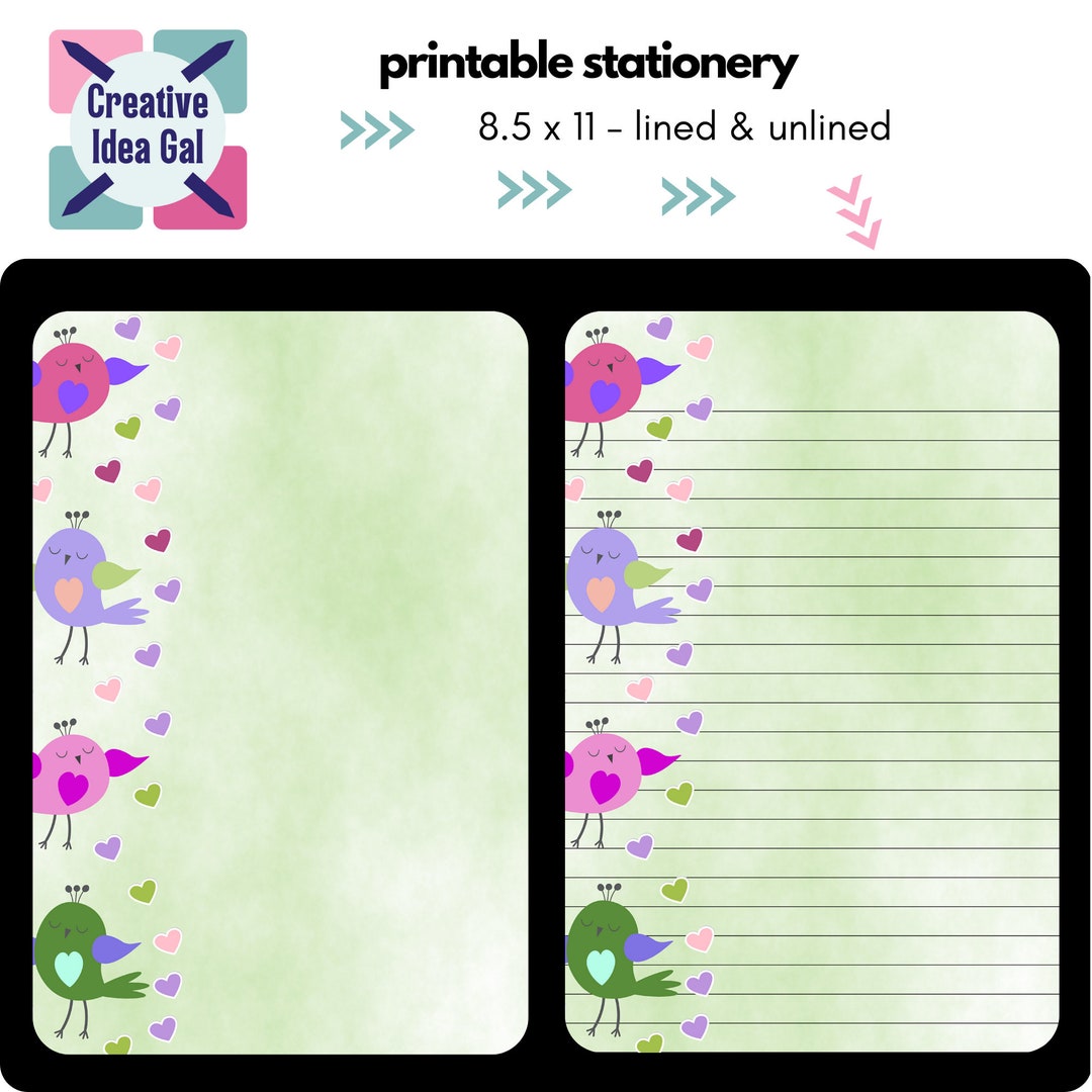 Love Birds Stationery: Lined & Unlined Paper (digital Download) - Etsy