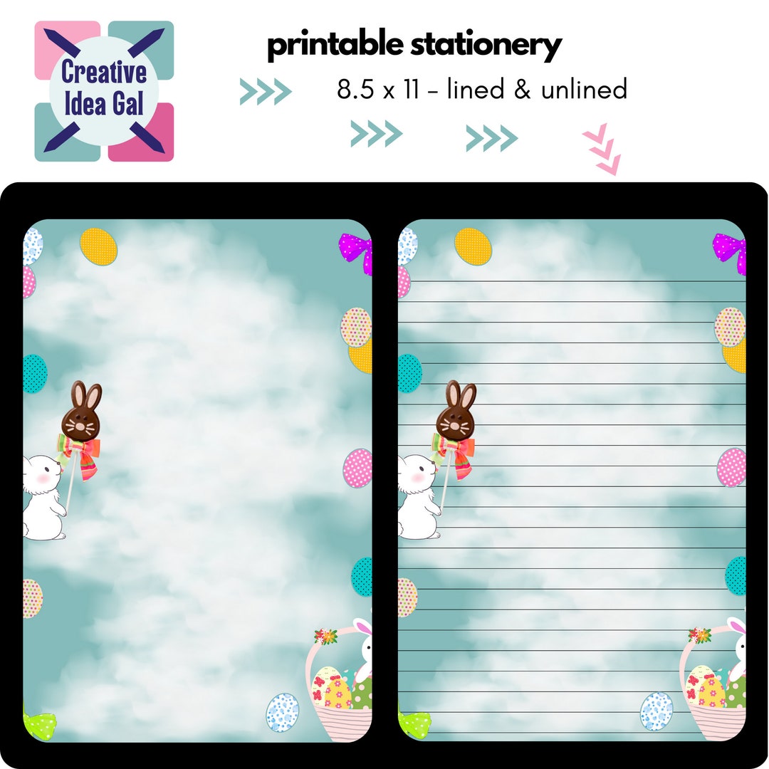 Bunny Easter Stationery: Lined & Unlined Letter Writing Paper (digital ...