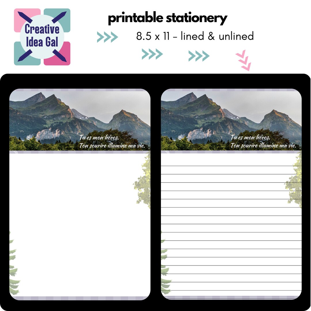French Mountain Stationery: Lined & Unlined Paper (digital Download) - Etsy