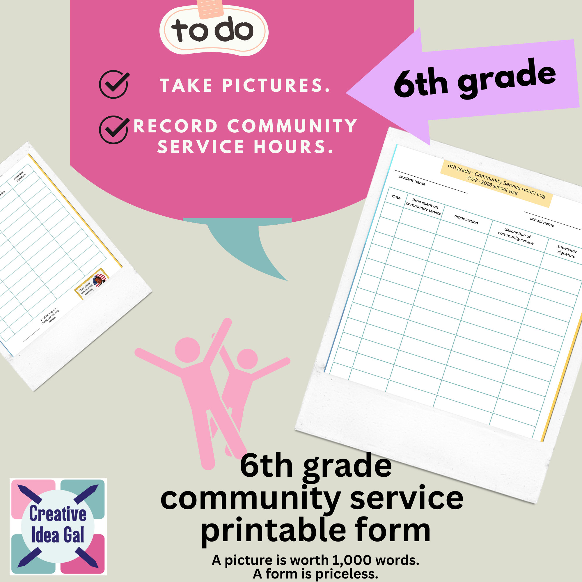 Printable Forms to Track Community Service Hours 6th Grade Students ...