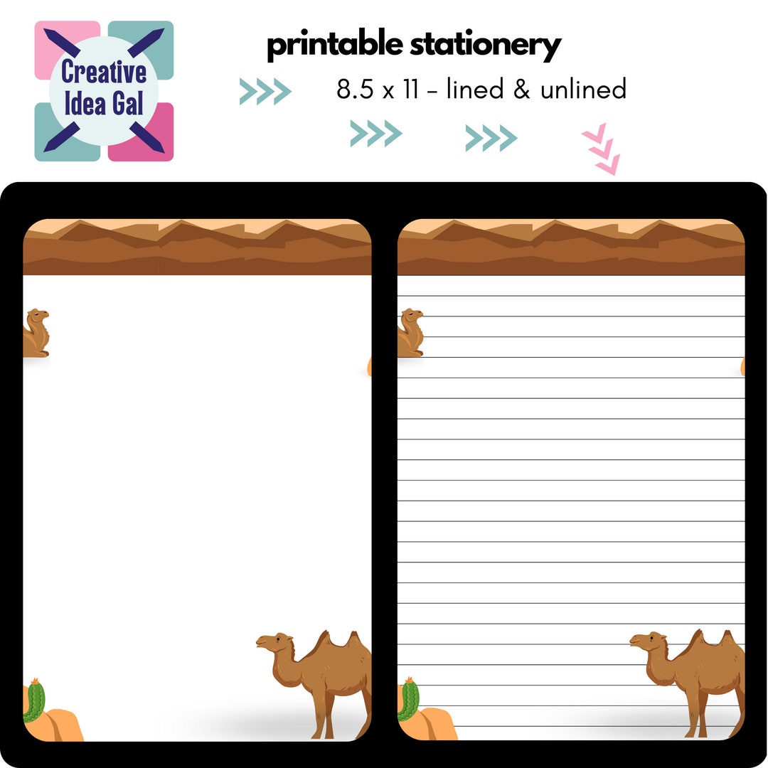 Camel & Cactus Stationery: Lined/unlined Paper (digital Download) - Etsy
