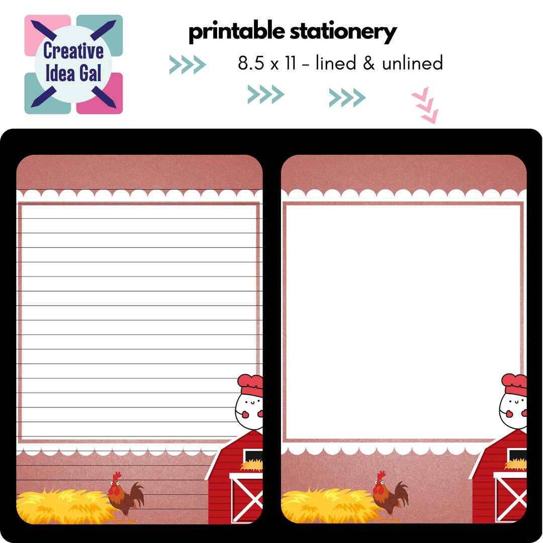 Printable Mr. Egg Chef, Red Barn Stationery, Lined Unlined Letter ...