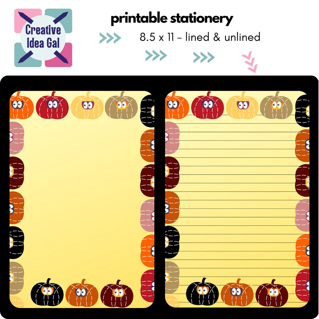 Printable Halloween Pumpkin Stationery: Lined & Unlined (digital ...