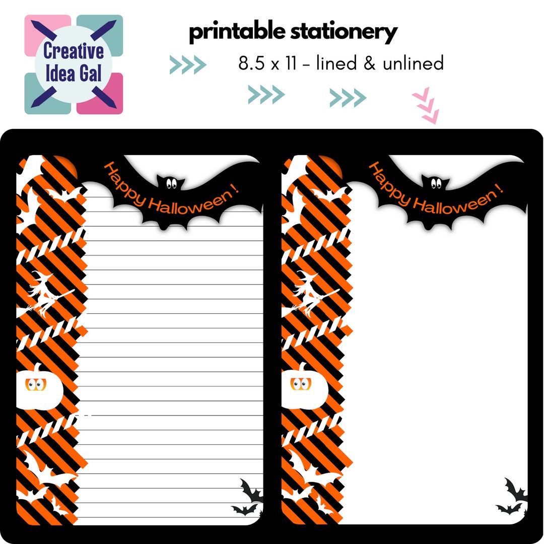 Printable Halloween Bats Pumpkin Stationery, Lined Unlined Letter ...