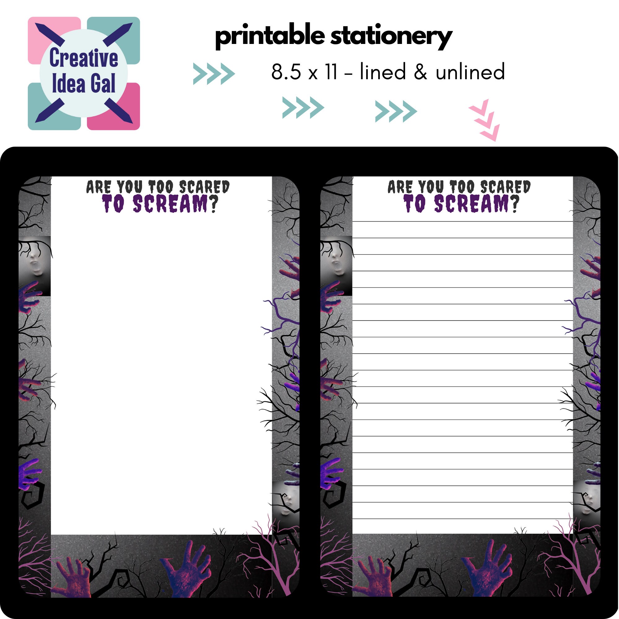 Printable Halloween Scared Scream Stationery, Lined Unlined Letter ...