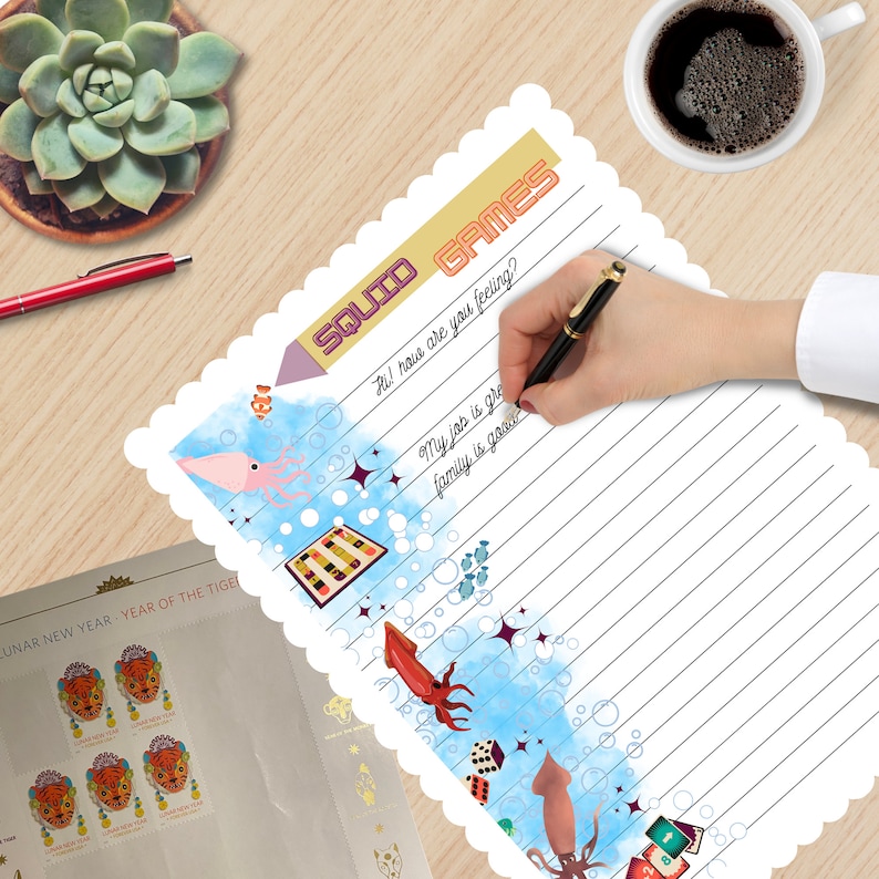 Printable Squid Board Games Stationery, Lined Unlined Letter Writing ...