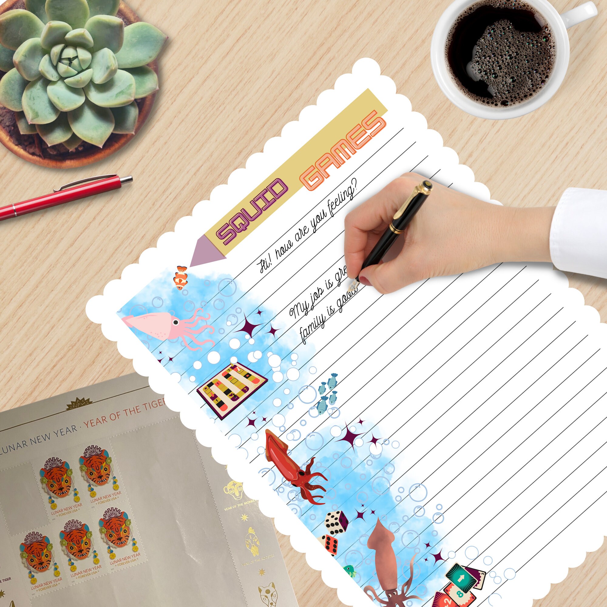 Printable Squid Board Games Stationery, Lined Unlined Letter Writing ...
