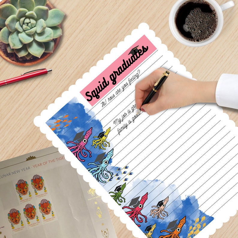 Printable Squid Graduates Stationery, Lined Unlined Letter Writing ...